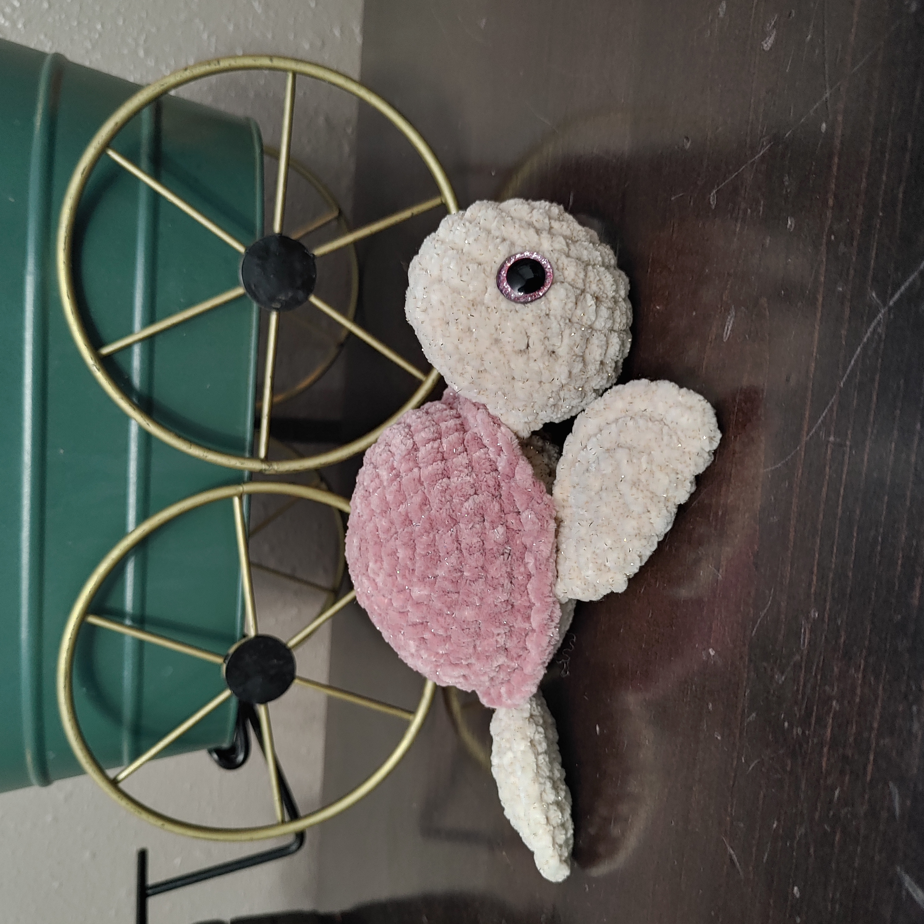 Crochet Mini Ivory and Pink Turtle
